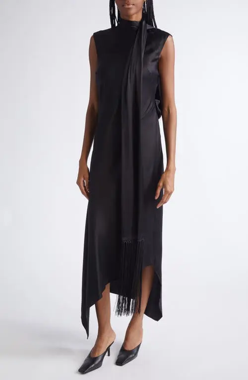 black satin dress with neck scarf Black Corsage Skater Mini-Dress