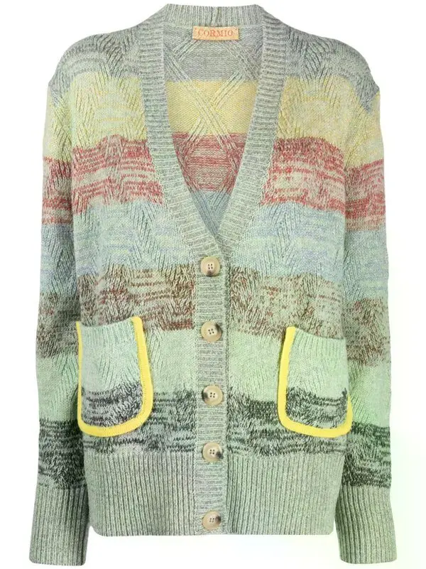 CORMIO Renato Striped Knit Cardigan - Green