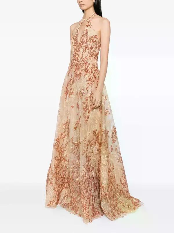 SAIID KOBEISY Embroidered Halterneck Gown