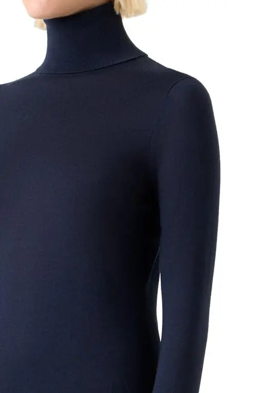 Akris Cashmere And Silk Turtleneck Sweater - Navy