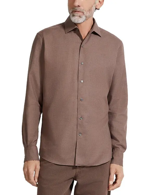 Zegna Cashco Regular Fit Shirt - Brown Mélange