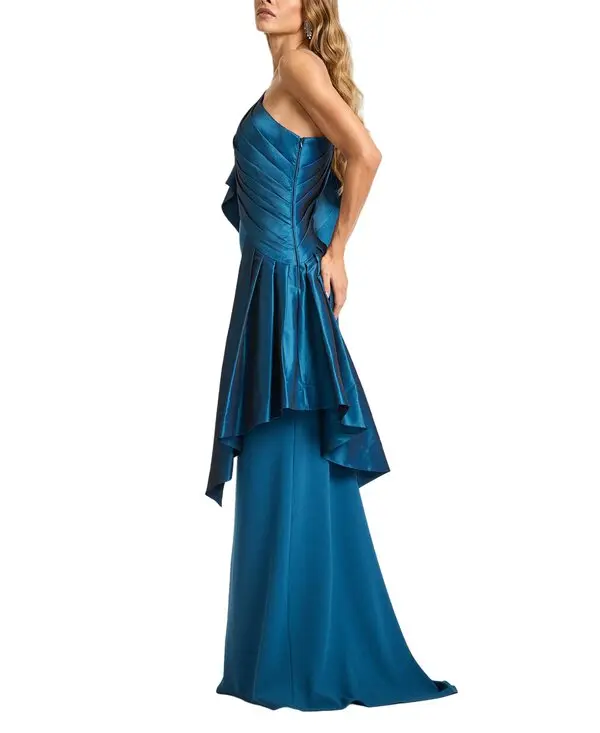 Tadashi Shoji Santa Fe Draped Flounce Gown - Blue