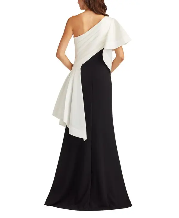 Tadashi Shoji Santa Fe Draped Flounce Gown - White/black