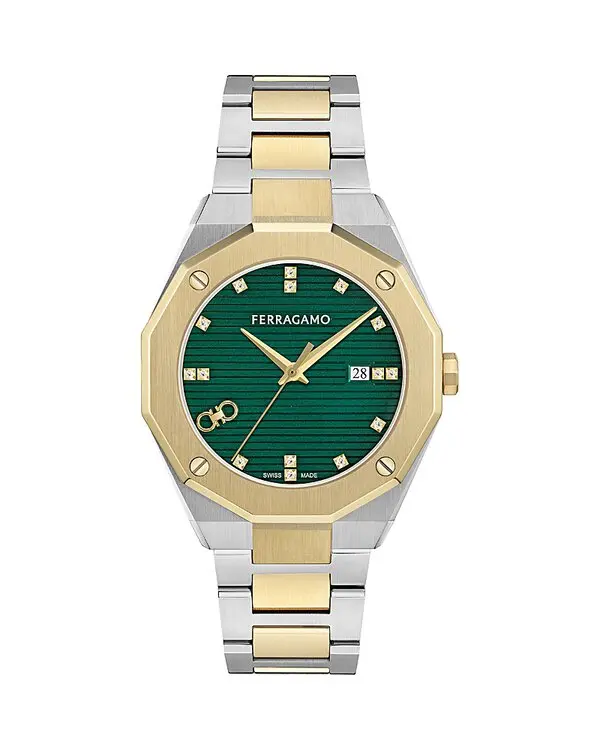 FERRAGAMO Edge Diamond Watch, 40mm - Green/two Tone