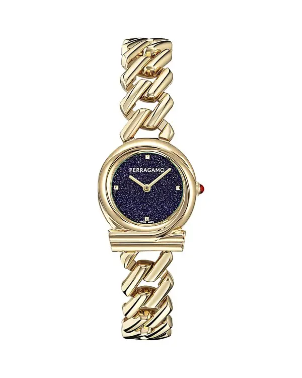 FERRAGAMO Gancini Twisted Chain Bracelet Watch, 28mm - Navy/gold