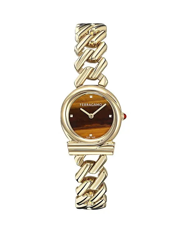 FERRAGAMO Gancini Twisted Chain Bracelet Watch - Brown/gold