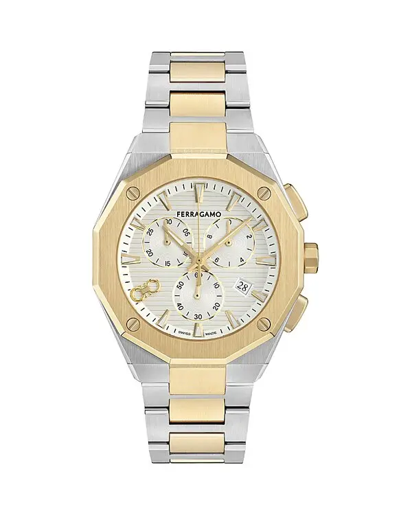 FERRAGAMO Edge Chrono Bracelet Watch - White/two Tone