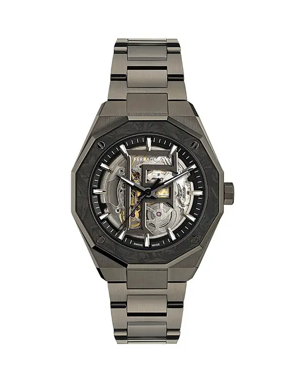 FERRAGAMO Edge Skeleton Automatic Watch - Black/black