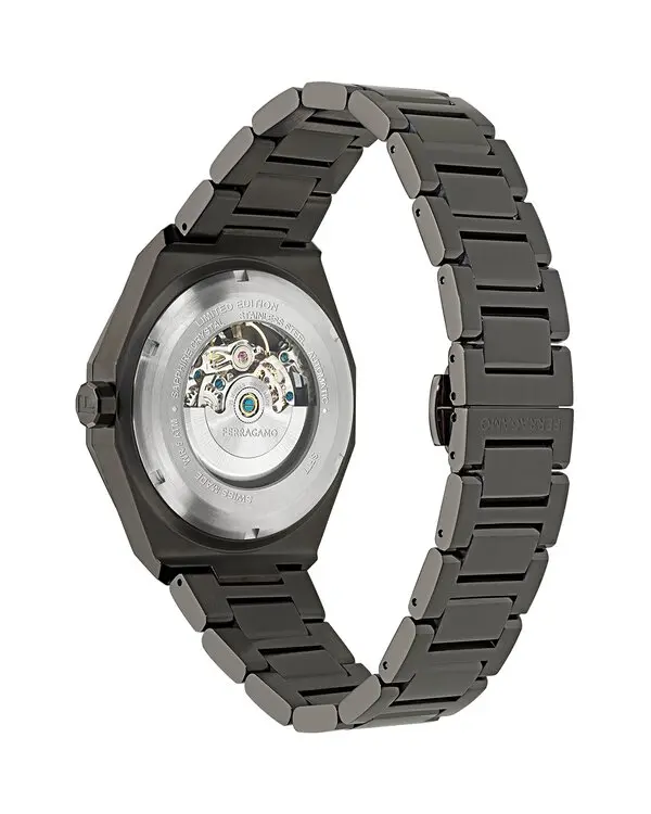 FERRAGAMO Edge Skeleton Automatic Watch - Black/black