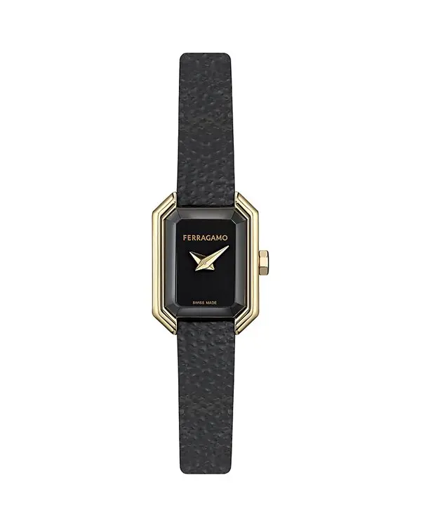 FERRAGAMO Crystal Petite Leather Watch - Black/black