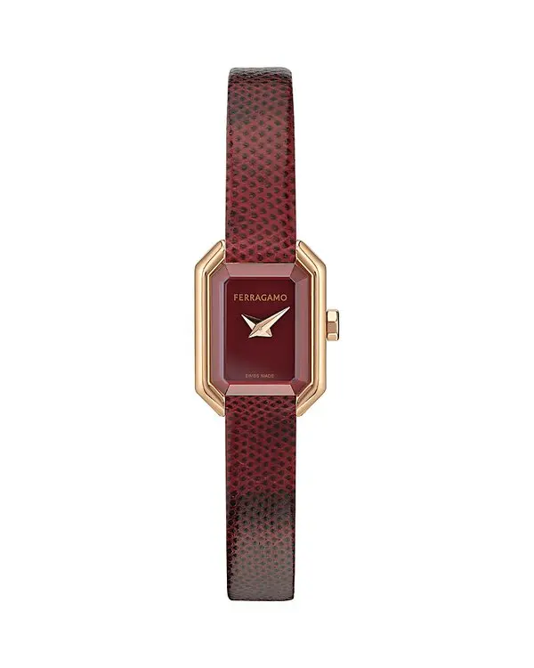 FERRAGAMO Crystal Petite Leather Watch - Red/red