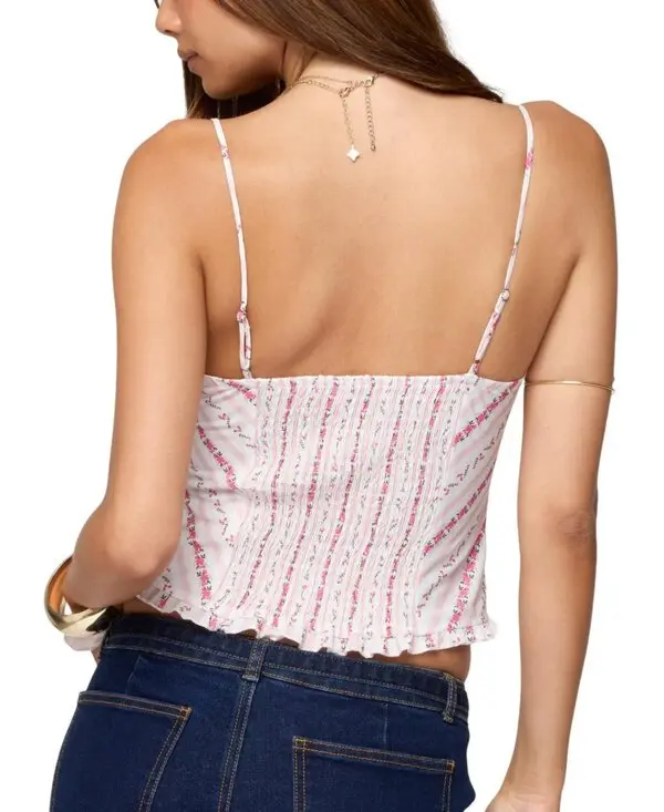 EDIKTED Floral Striped Ruffle Tank Top - Mix