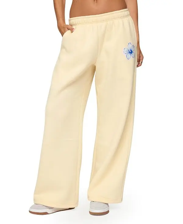 EDIKTED Tropical Bloom Sweatpants - Yellow