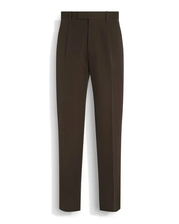 Zegna Cotton And Wool Pleated Pants - Dark Brown