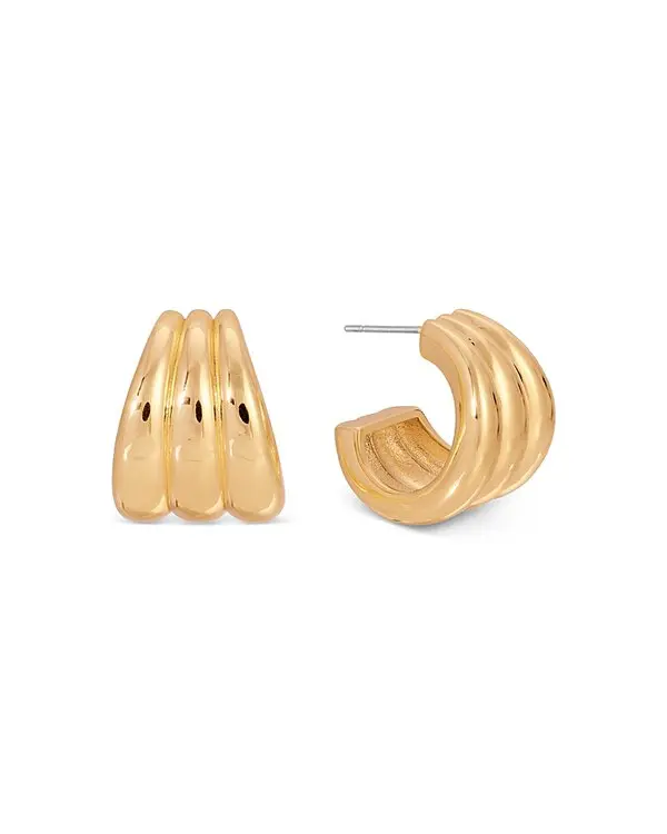 Ettika Triple Ribbed Huggie Hoop Earrings - Gold