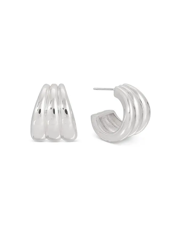 Ettika Triple Ribbed Huggie Hoop Earrings - Silver