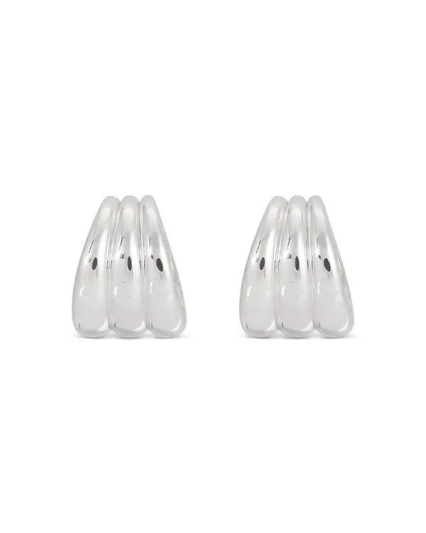 Ettika Triple Ribbed Huggie Hoop Earrings - Silver