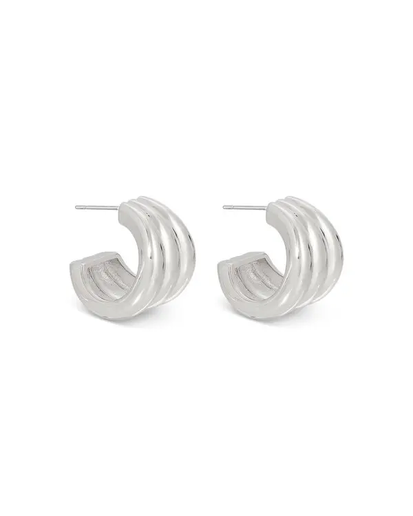 Ettika Triple Ribbed Huggie Hoop Earrings - Silver