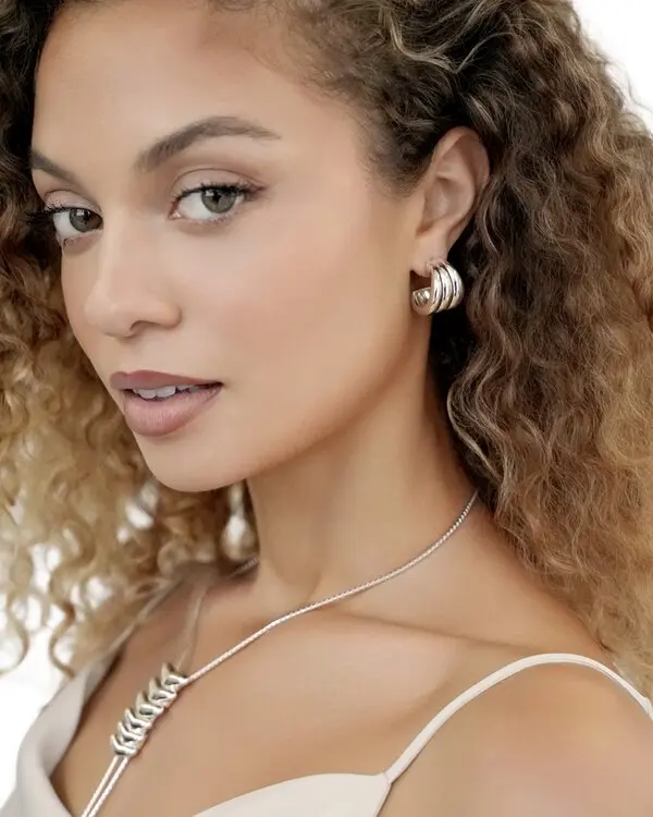 Ettika Triple Ribbed Huggie Hoop Earrings - Silver