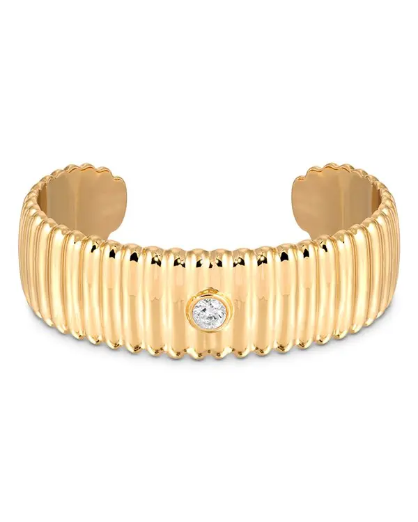 Ettika Crystal Solitaire Ribbed Cuff Bracelet - Gold