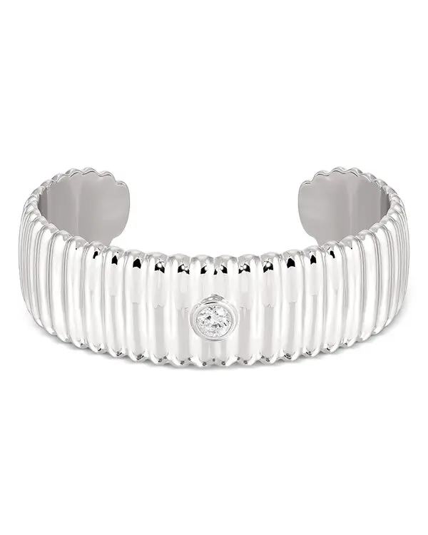 Ettika Crystal Solitaire Ribbed Cuff Bracelet - Silver