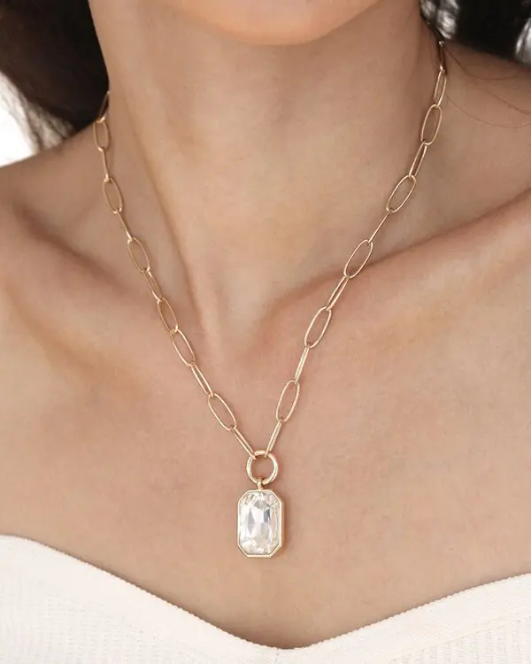 Ettika Stone Bezel Deco Pendant Necklace - Gold