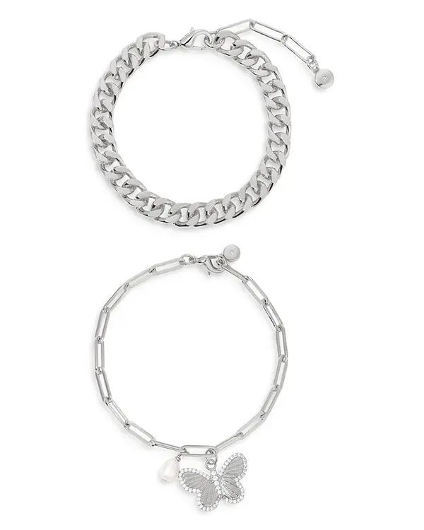 Ettika Butterfly Charm And Chain Bracelet Set - Silver