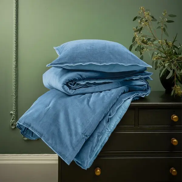 CHRISTY Harewood Reversible Cotton Velvet Euro Sham, Pair - Blue