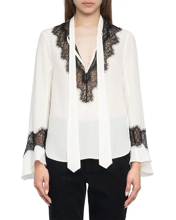 Zadig&Voltaire Tuan Silk Lace Trim Blouse - Flake