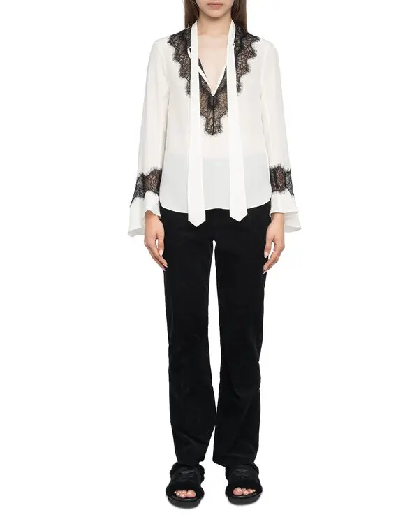 Zadig&Voltaire Tuan Silk Lace Trim Blouse - Flake