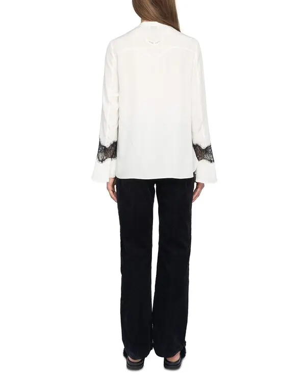 Zadig&Voltaire Tuan Silk Lace Trim Blouse - Flake