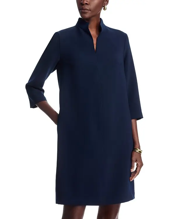 Caroline Rose Mandarin Collar Dress - Navy