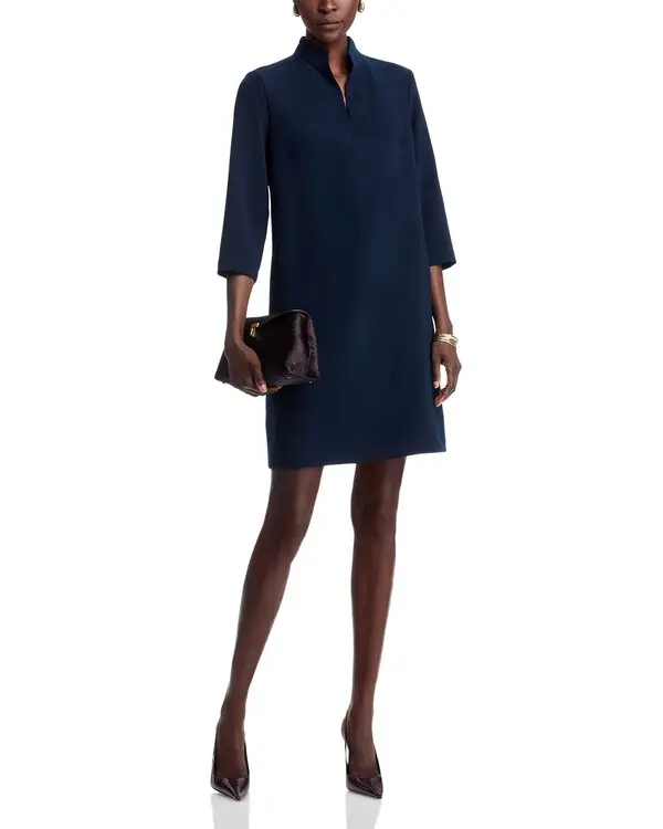Caroline Rose Mandarin Collar Dress - Navy