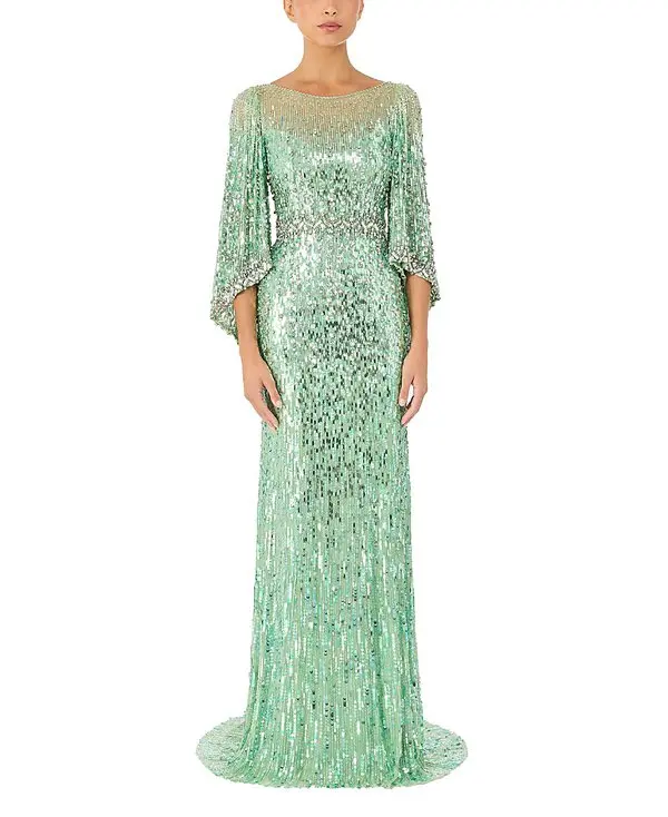 Jenny Packham Ines Sequin-embellished Gown - Eucalyptus