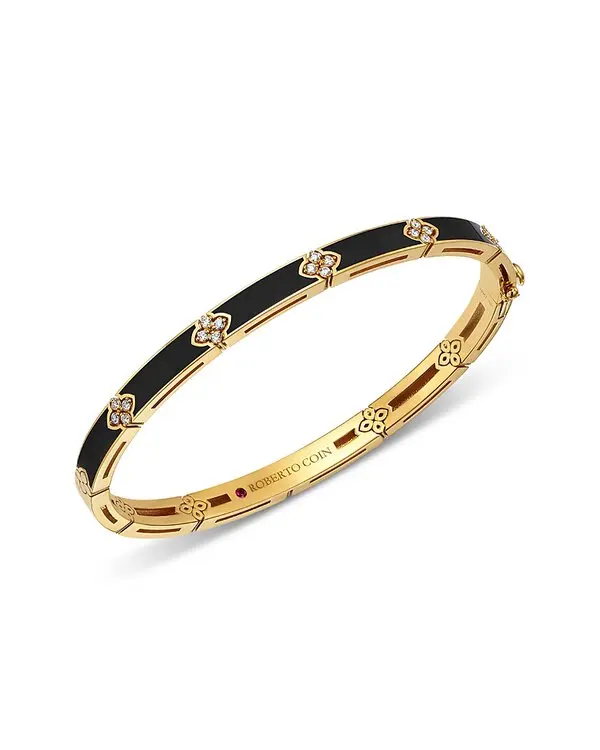 Roberto Coin 18k Yellow Gold, Diamond, Ceramic, And Enamel Bangle - Gold/black
