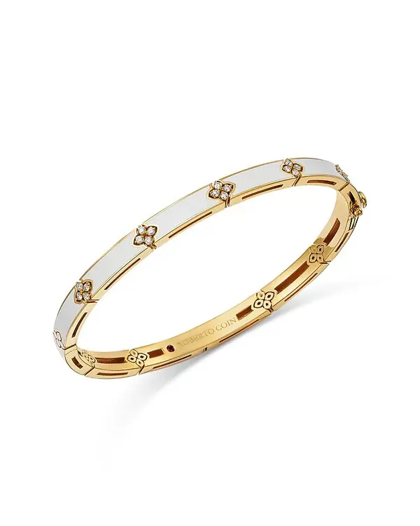 Roberto Coin 18k Yellow Gold, Diamond, Ceramic, And Enamel Bangle - White
