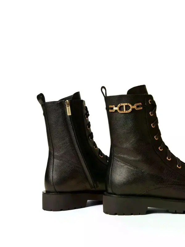 TWINSET Lace-up Chain Detail Leather Boots