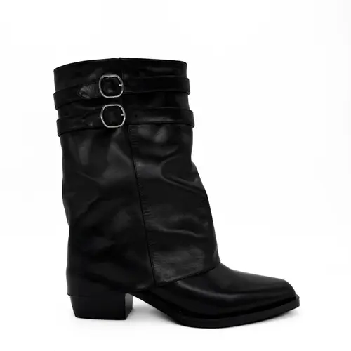 AMIE RAFA Alma Foldover Leather Boots - Black