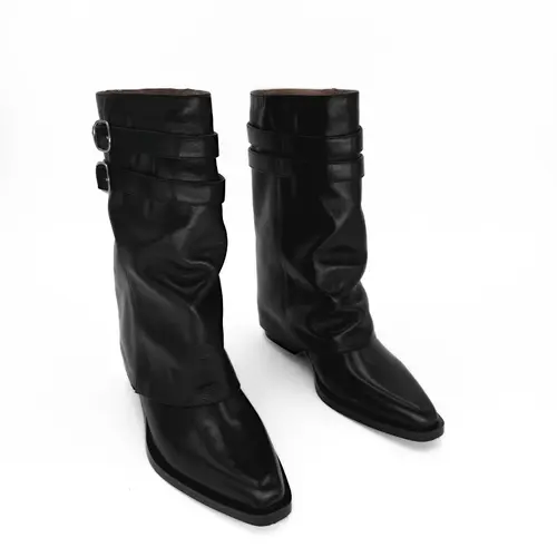 AMIE RAFA Alma Foldover Leather Boots With Double Buckle Detail