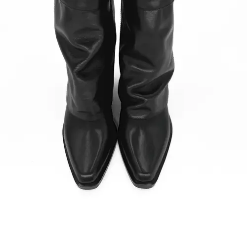AMIE RAFA Alma Foldover Leather Boots With Double Buckle Detail