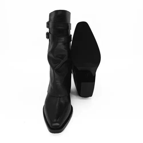 AMIE RAFA Alma Foldover Leather Boots With Double Buckle Detail