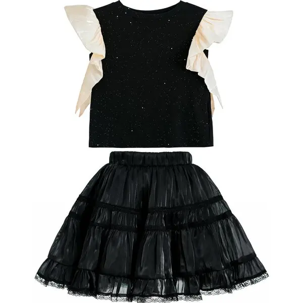 TULLEEN Glitter Ruffle Skirt Set - Black