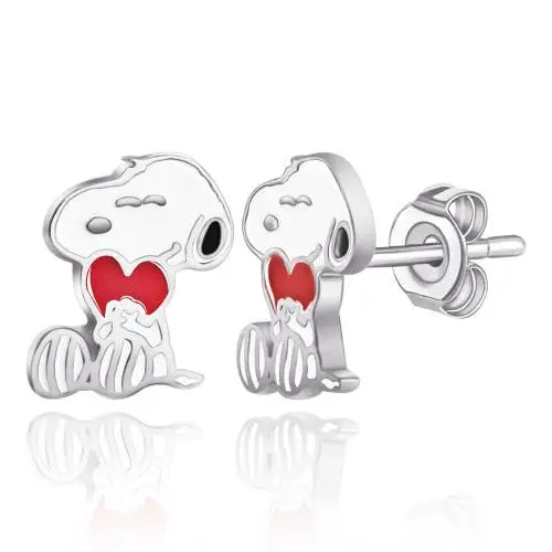 PEANUTS Snoopy Heart Stud Earrings - White, Red