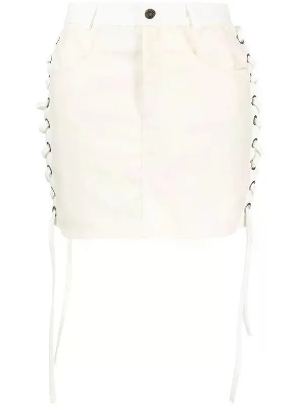 JULFER Lace-up Denim Miniskirt - Neutrals
