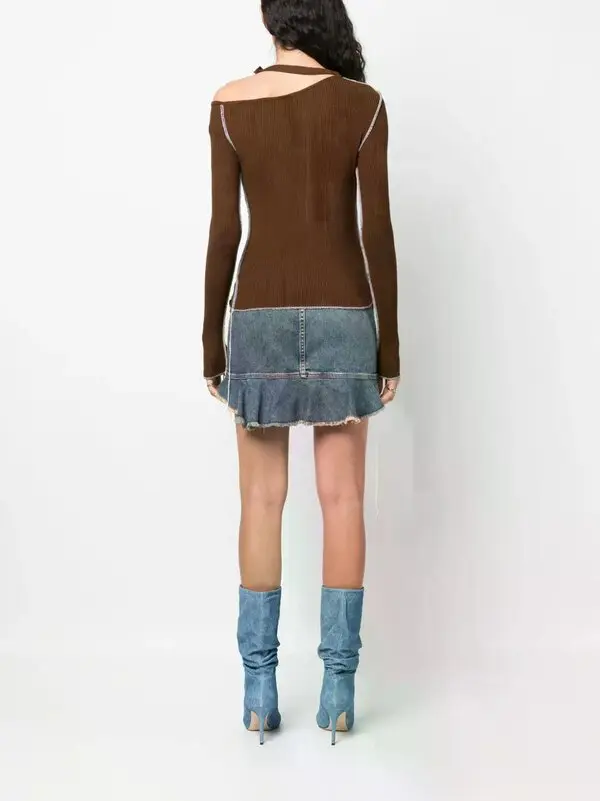 JULFER Cut-out Ribbed-knit Top - Brown