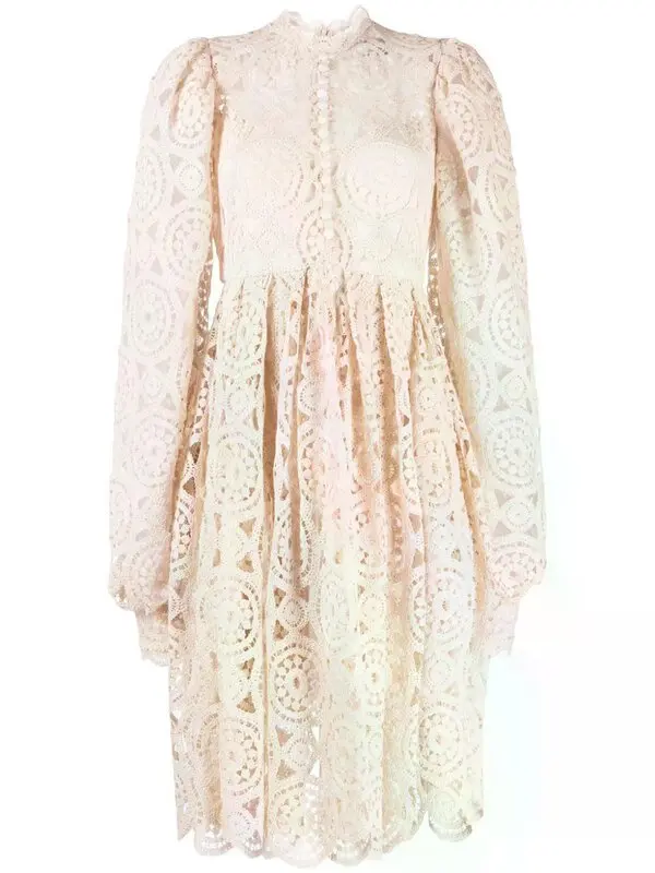 ANOUKI Puff-sleeve Crochet-cotton Dress - Neutrals
