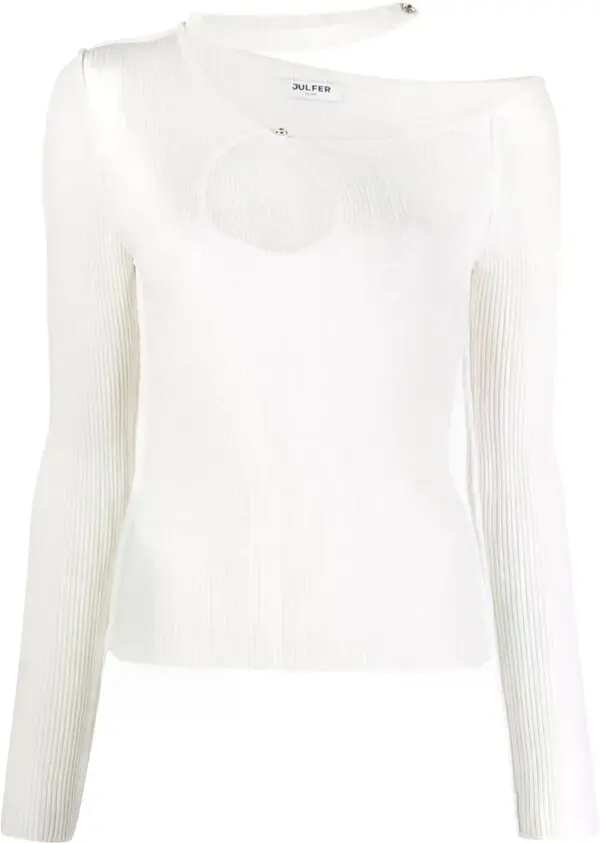 JULFER Kylie Cut-out Ribbed-knit Top - White