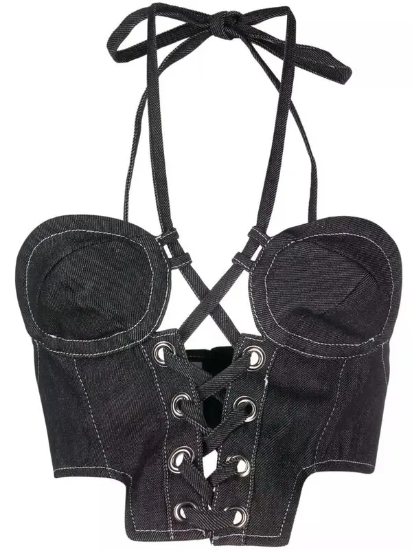 JULFER Corset-style Cotton Top - Black