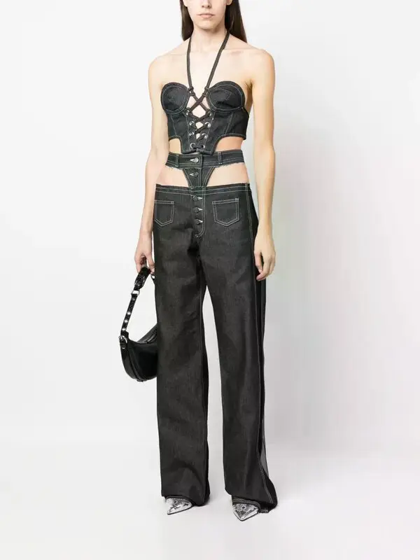JULFER Corset-style Cotton Top - Black