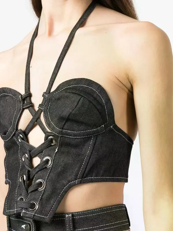 JULFER Corset-style Cotton Top - Black